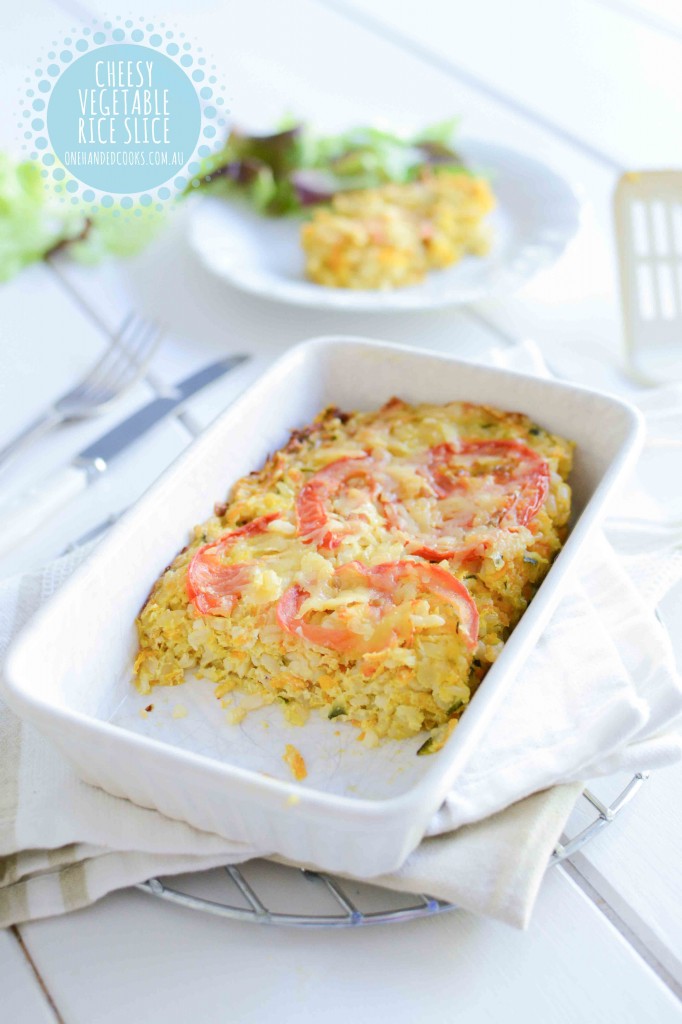 Cheesy Vegetable Rice Slice - One Handed Cooks