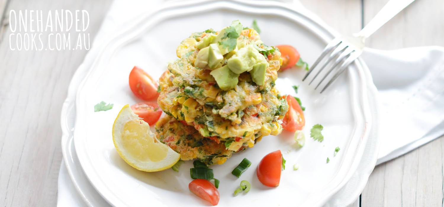 Kale, Corn & Capsicum Fritters - One Handed Cooks