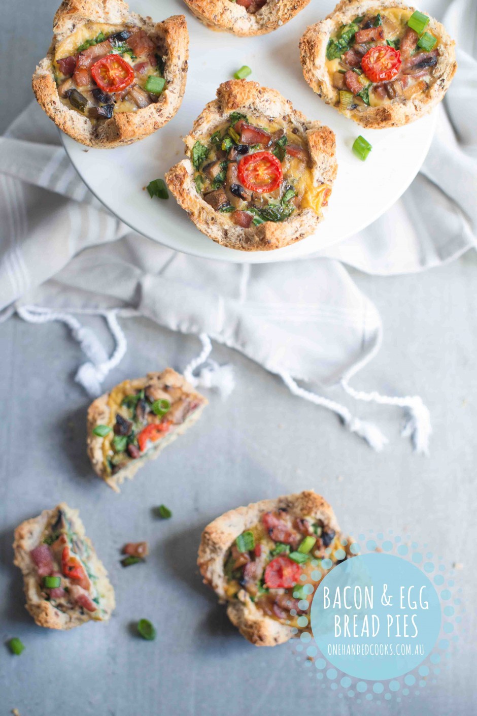 Bacon & Egg Bread Pies - One Handed Cooks