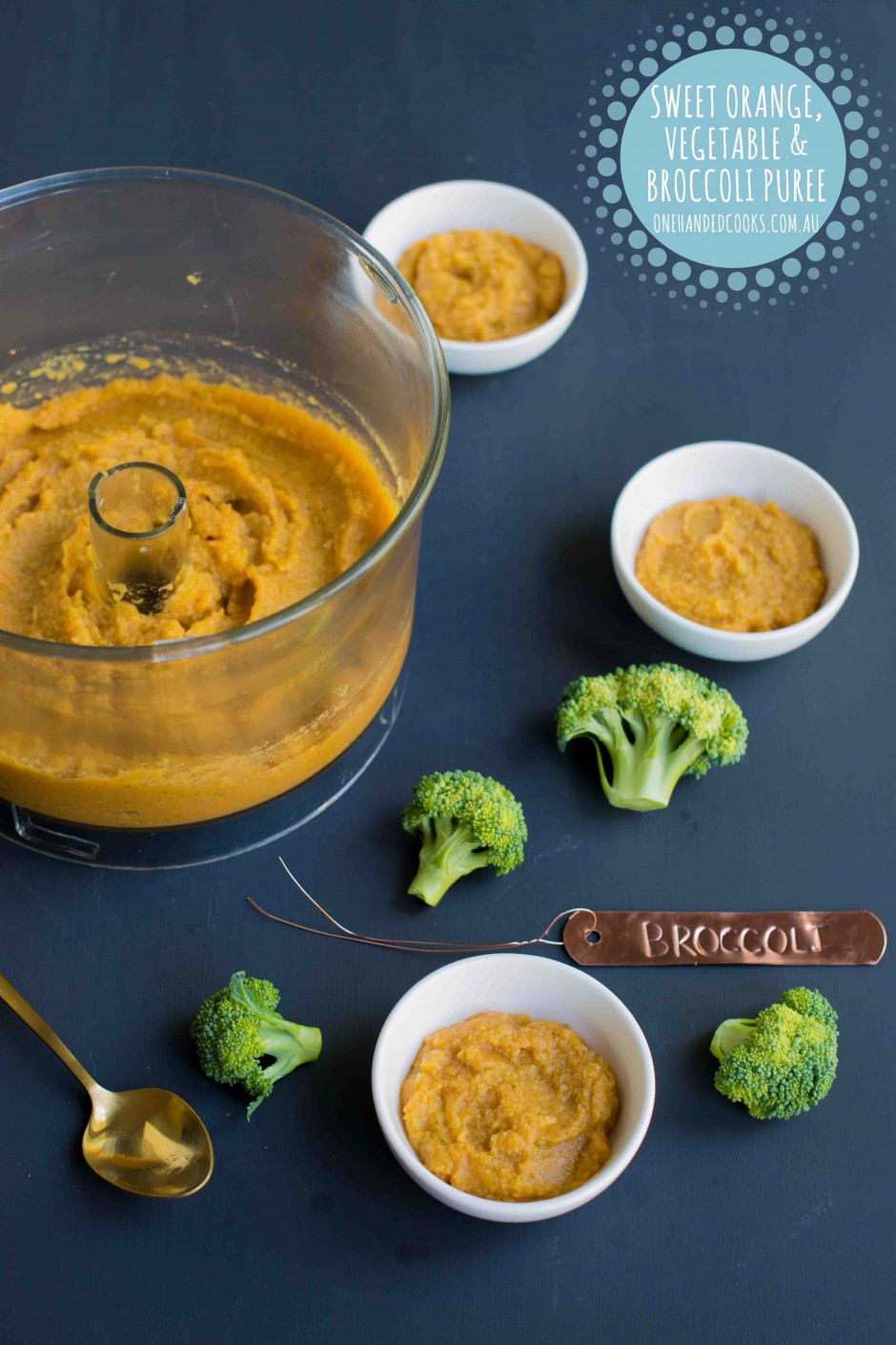Sweet Orange Vegetable & Broccoli Puree - One Handed Cooks